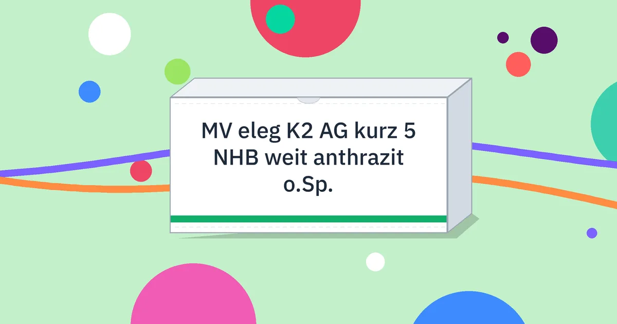 Symbolbild: Packung mit der Aufschrift MV eleg K2 AG kurz 5 NHB weit anthrazit o.Sp. (PZN 15713958) – Verfügbarkeit und Bezug in Apotheken in Frankfurt am Main