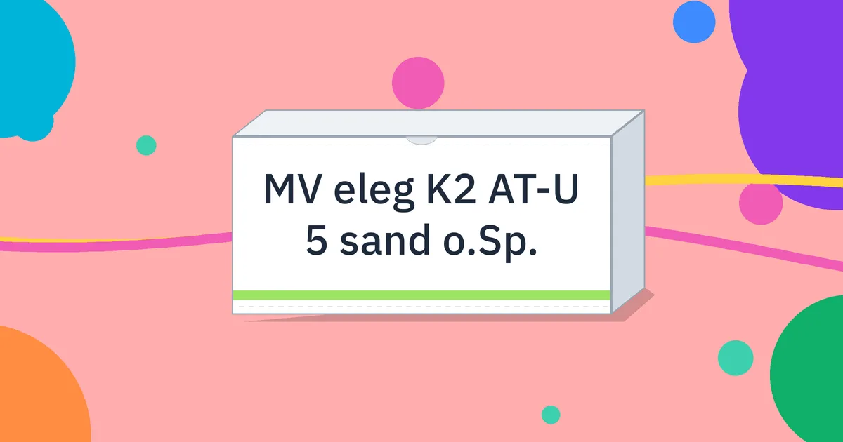 Symbolbild: Packung mit der Aufschrift MV eleg K2 AT-U 5 sand o.Sp. (PZN 18923509) – Verfügbarkeit und Bezug in Apotheken in Frankfurt am Main