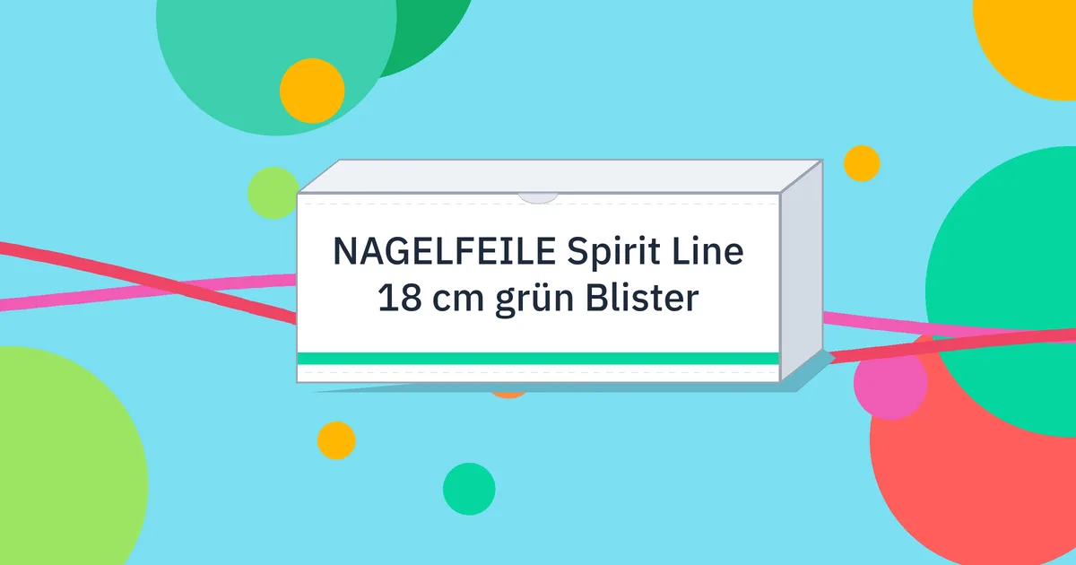 Symbolbild: Packung mit der Aufschrift NAGELFEILE Spirit Line 18 cm grün Blister (PZN 01581051) – Verfügbarkeit und Bezug in Apotheken in Frankfurt am Main
