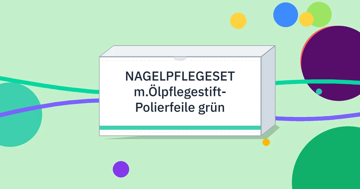 Symbolbild: Packung mit der Aufschrift NAGELPFLEGESET m.Ölpflegestift-Polierfeile grün (PZN 18390102) – Verfügbarkeit und Bezug in Apotheken in Frankfurt am Main
