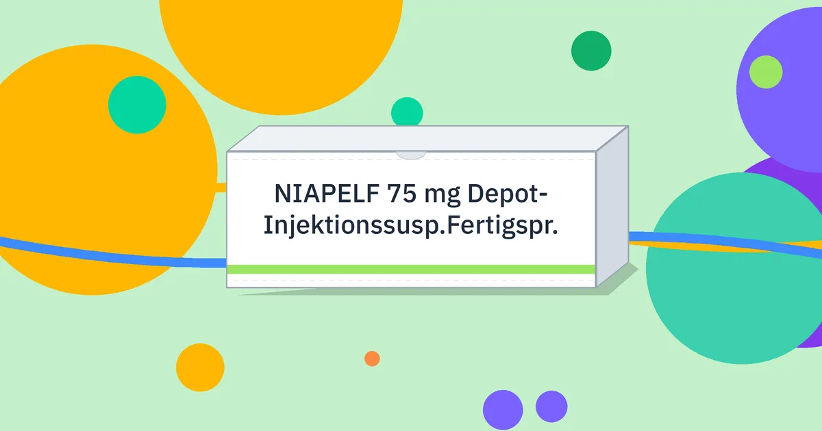 Symbolbild: Packung mit der Aufschrift NIAPELF 75 mg Depot-Injektionssusp.Fertigspr. (PZN 20330662) – Verfügbarkeit und Bezug in Apotheken in Frankfurt am Main