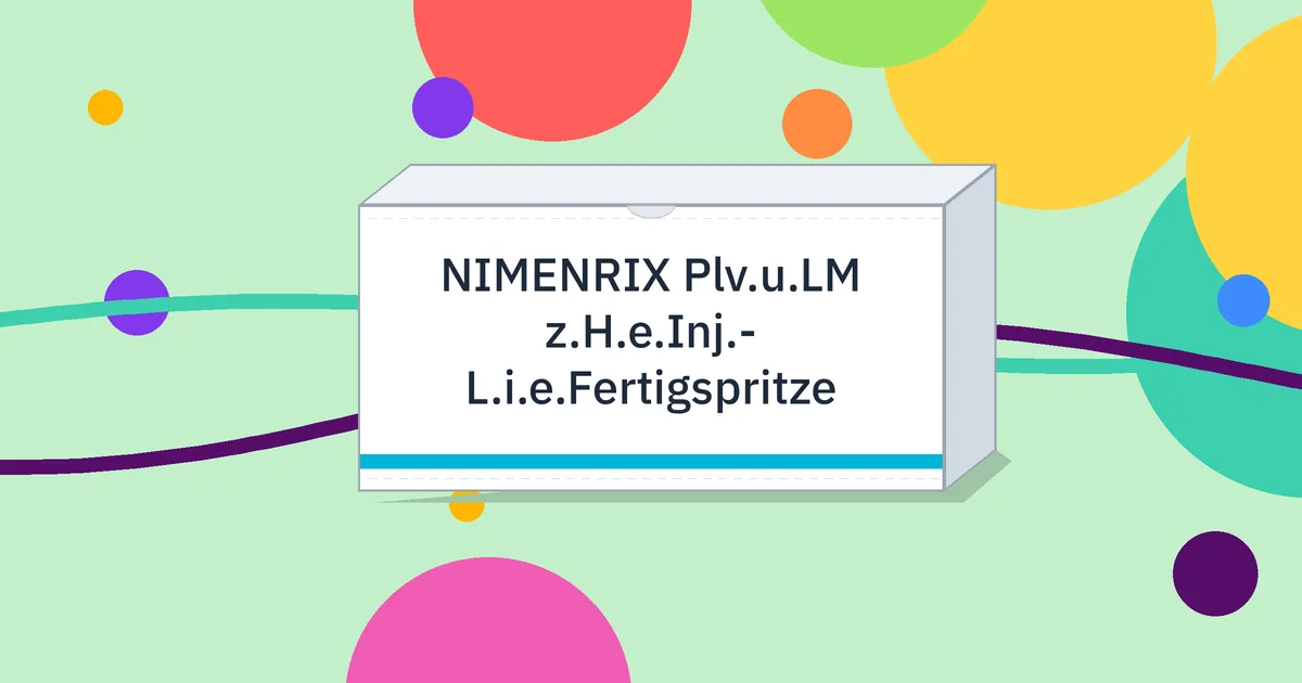 Symbolbild: Packung mit der Aufschrift NIMENRIX Plv.u.LM z.H.e.Inj.-L.i.e.Fertigspritze (PZN 18897491) – Verfügbarkeit und Bezug in Apotheken in Frankfurt am Main