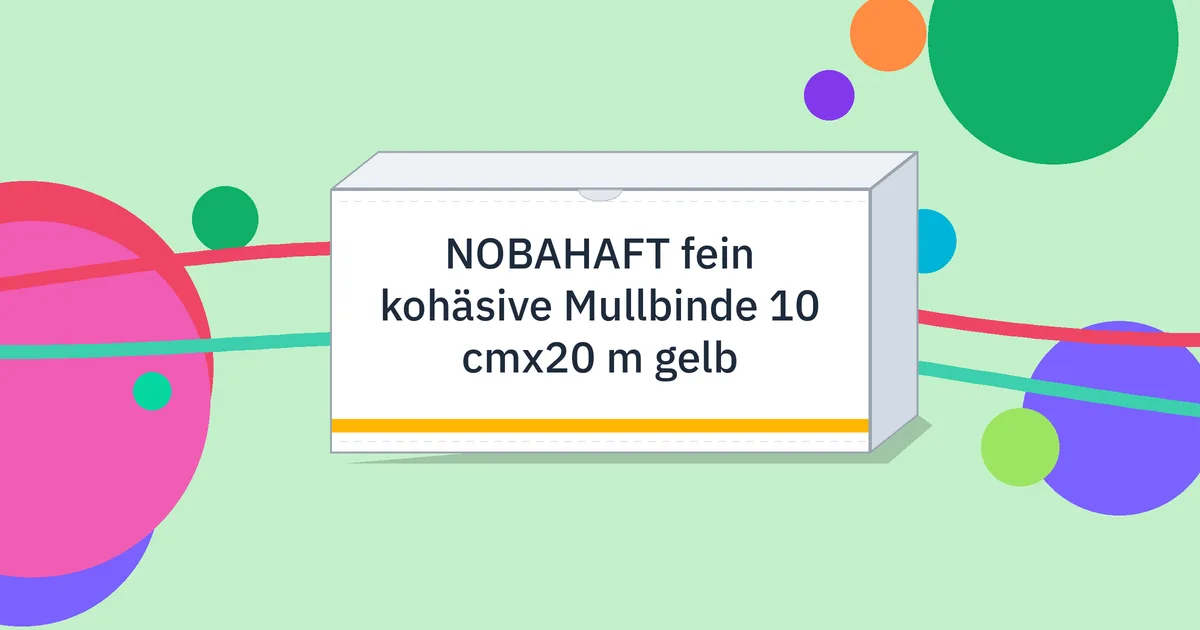 Symbolbild: Packung mit der Aufschrift NOBAHAFT fein kohäsive Mullbinde 10 cmx20 m gelb (PZN 03425102) – Verfügbarkeit und Bezug in Apotheken in Frankfurt am Main