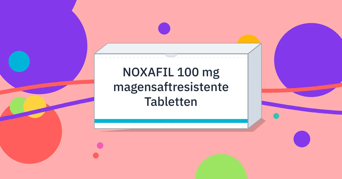 Symbolbild: Packung mit der Aufschrift NOXAFIL 100 mg magensaftresistente Tabletten (PZN 08767072) – Verfügbarkeit und Bezug in Apotheken in Frankfurt am Main