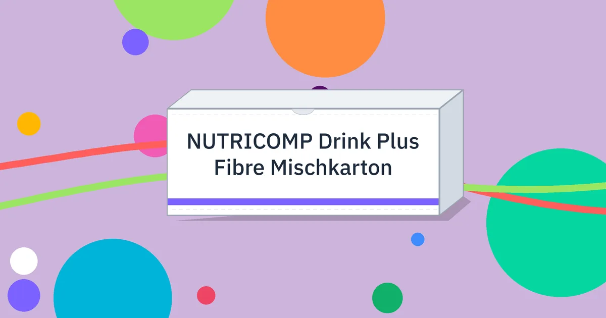 Symbolbild: Packung mit der Aufschrift NUTRICOMP Drink Plus Fibre Mischkarton (PZN 19486005) – Verfügbarkeit und Bezug in Apotheken in Frankfurt am Main