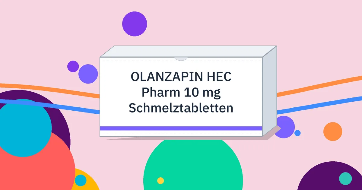 Symbolbild: Packung mit der Aufschrift OLANZAPIN HEC Pharm 10 mg Schmelztabletten (PZN 11882842) – Verfügbarkeit und Bezug in Apotheken in Frankfurt am Main
