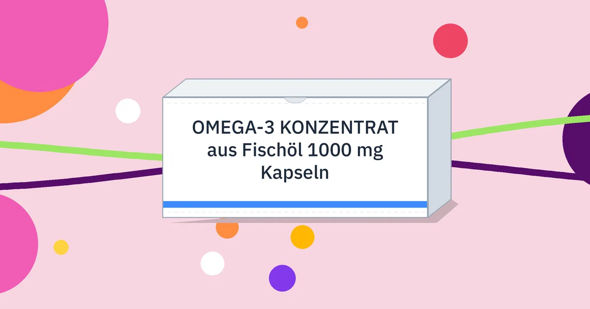 Symbolbild: Packung mit der Aufschrift OMEGA-3 KONZENTRAT aus Fischöl 1000 mg Kapseln (PZN 09513712) – Verfügbarkeit und Bezug in Apotheken in Frankfurt am Main