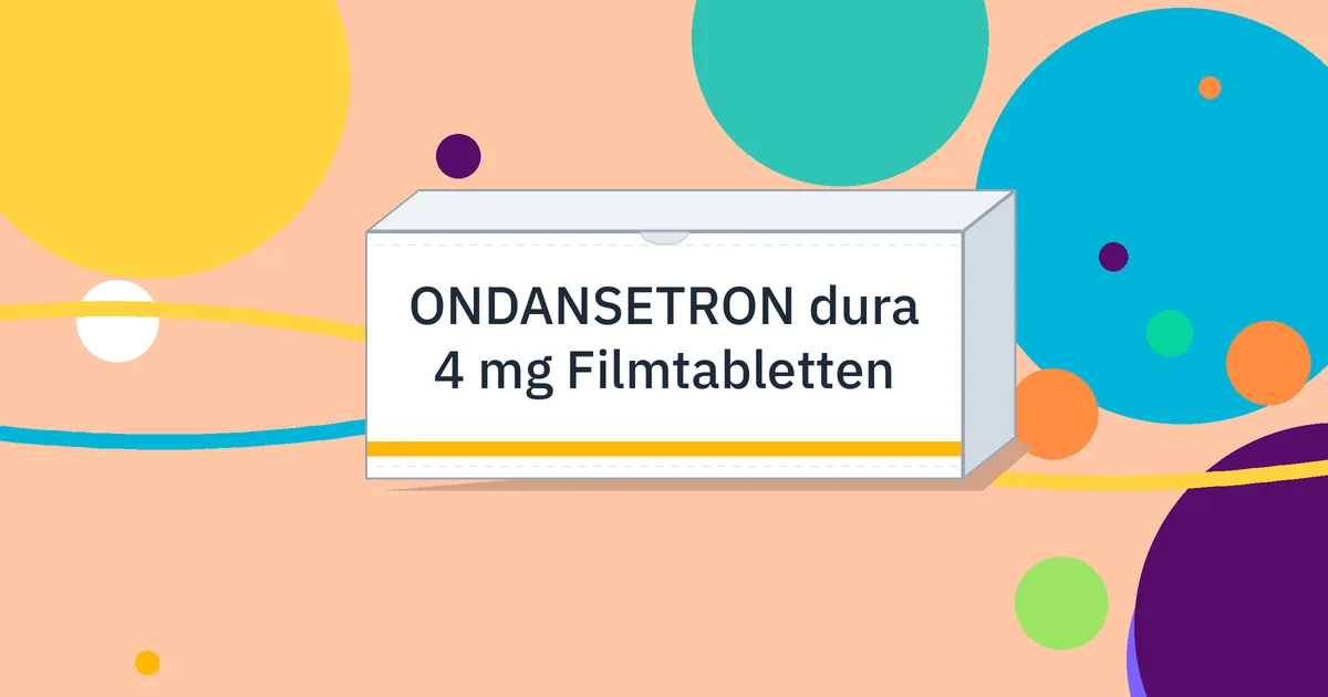 Symbolbild: Packung mit der Aufschrift ONDANSETRON dura 4 mg Filmtabletten (PZN 12637464) – Verfügbarkeit und Bezug in Apotheken in Frankfurt am Main
