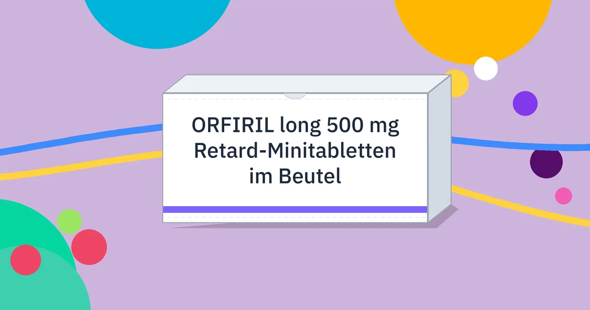 Symbolbild: Packung mit der Aufschrift ORFIRIL long 500 mg Retard-Minitabletten im Beutel (PZN 00393614) – Verfügbarkeit und Bezug in Apotheken in Frankfurt am Main