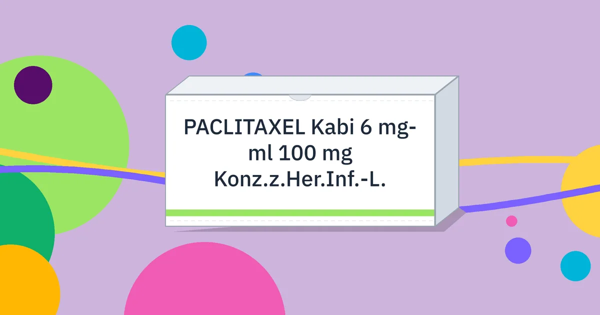 Symbolbild: Packung mit der Aufschrift PACLITAXEL Kabi 6 mg-ml 100 mg Konz.z.Her.Inf.-L. (PZN 05497502) – Verfügbarkeit und Bezug in Apotheken in Frankfurt am Main