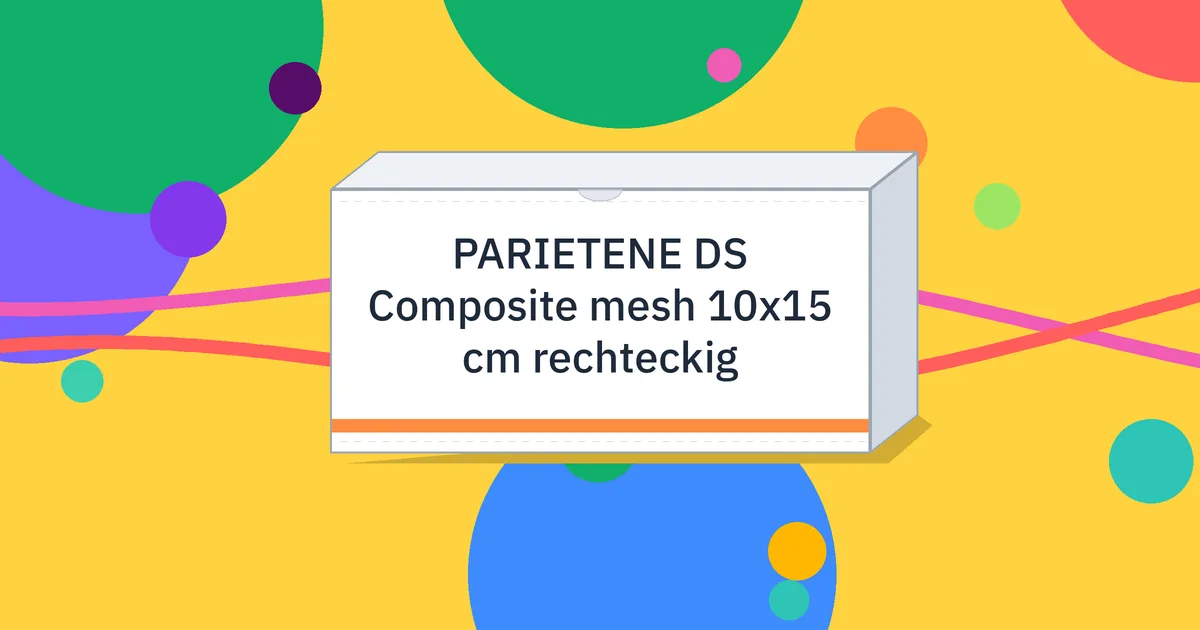 Symbolbild: Packung mit der Aufschrift PARIETENE DS Composite mesh 10x15 cm rechteckig (PZN 18258360) – Verfügbarkeit und Bezug in Apotheken in Frankfurt am Main