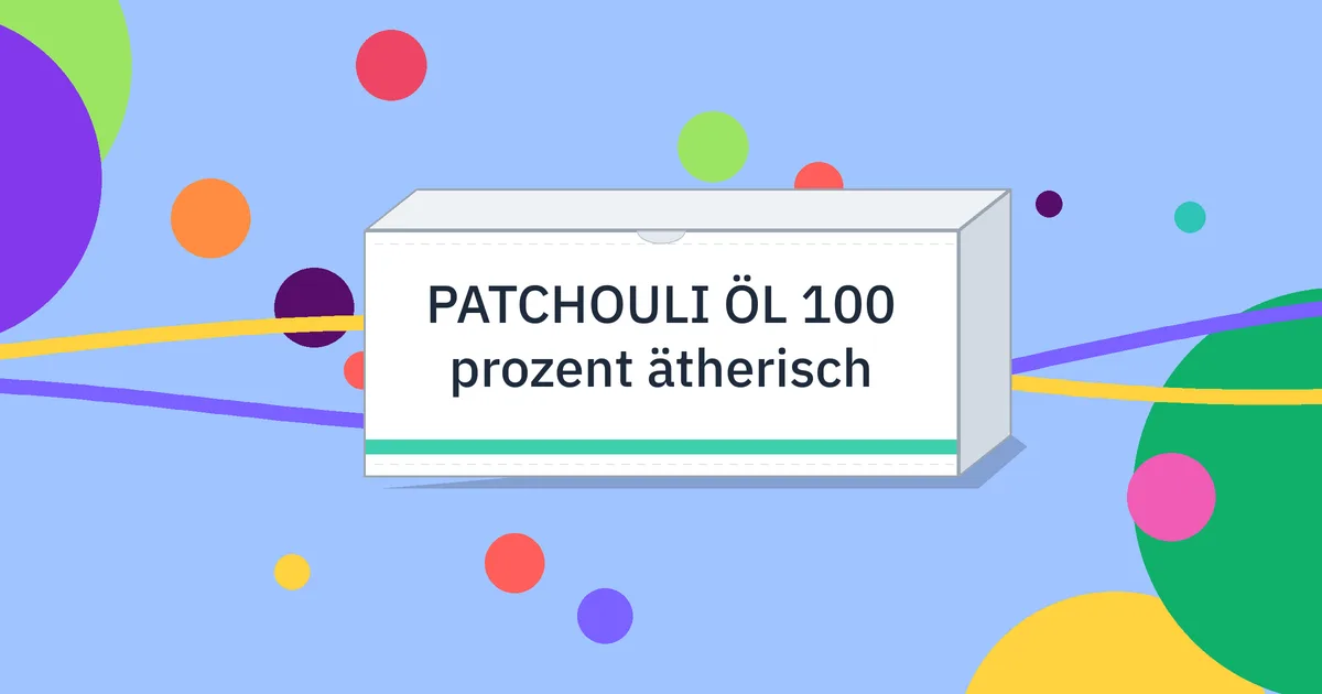 Symbolbild: Packung mit der Aufschrift PATCHOULI ÖL 100 prozent ätherisch (PZN 07206093) – Verfügbarkeit und Bezug in Apotheken in Frankfurt am Main