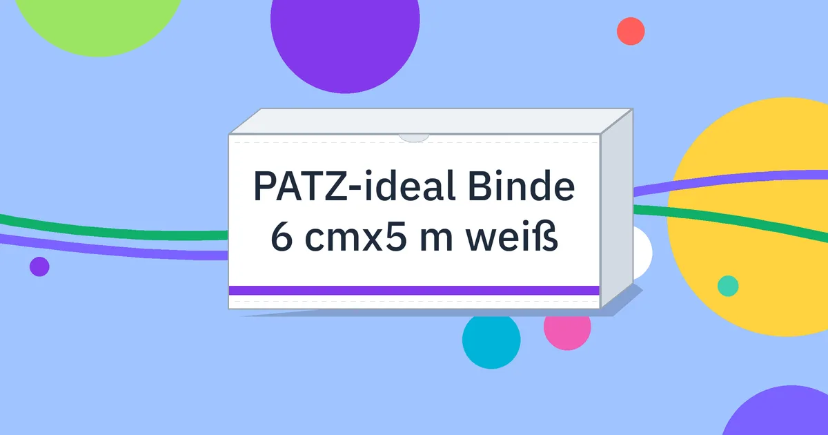 Symbolbild: Packung mit der Aufschrift PATZ-ideal Binde 6 cmx5 m weiß (PZN 06813709) – Verfügbarkeit und Bezug in Apotheken in Frankfurt am Main