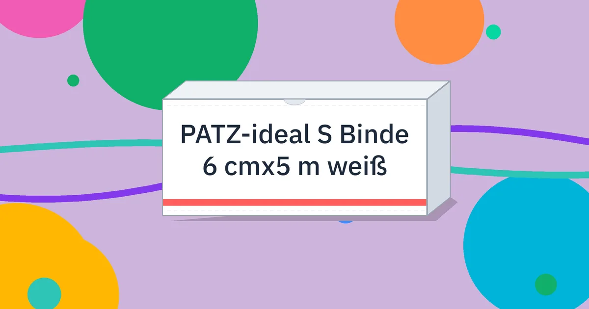 Symbolbild: Packung mit der Aufschrift PATZ-ideal S Binde 6 cmx5 m weiß (PZN 06814152) – Verfügbarkeit und Bezug in Apotheken in Frankfurt am Main