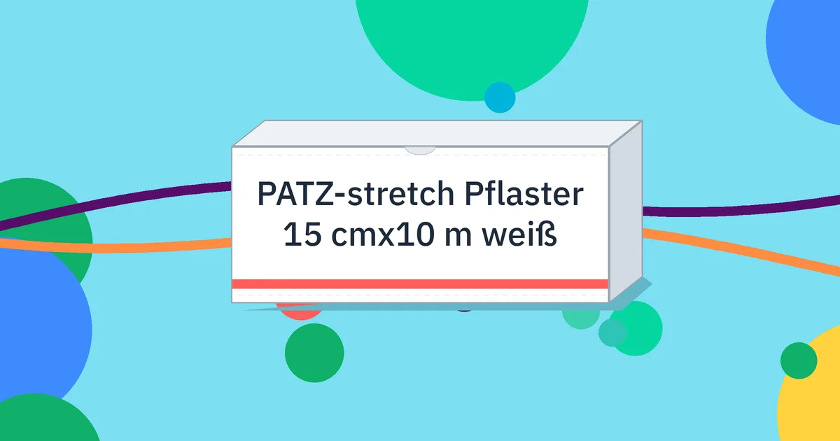Symbolbild: Packung mit der Aufschrift PATZ-stretch Pflaster 15 cmx10 m weiß (PZN 06813454) – Verfügbarkeit und Bezug in Apotheken in Frankfurt am Main