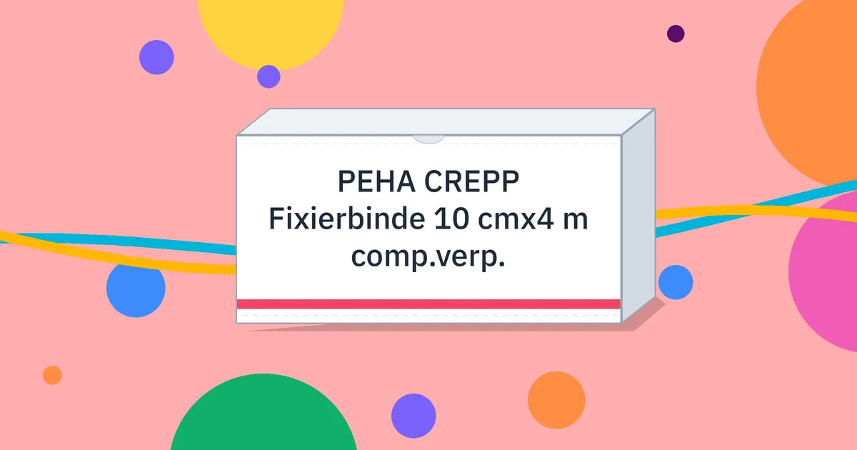 Symbolbild: Packung mit der Aufschrift PEHA CREPP Fixierbinde 10 cmx4 m comp.verp. (PZN 13745635) – Verfügbarkeit und Bezug in Apotheken in Frankfurt am Main