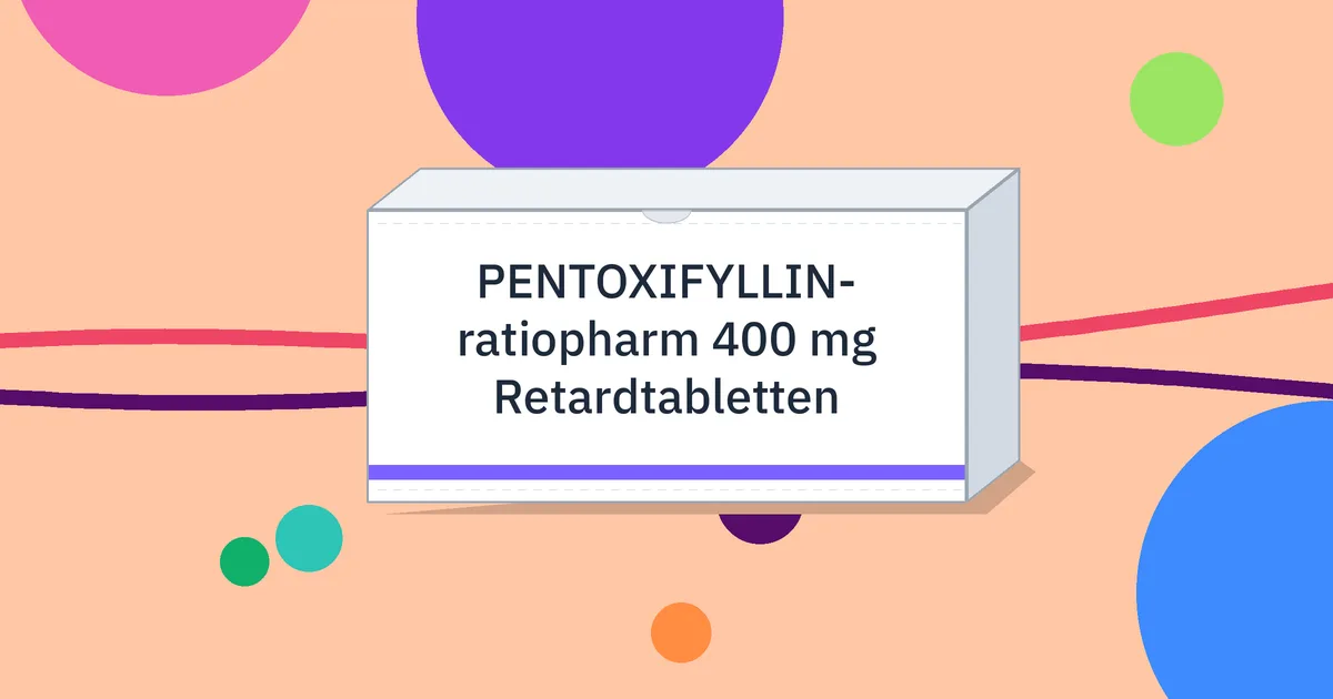 Symbolbild: Packung mit der Aufschrift PENTOXIFYLLIN-ratiopharm 400 mg Retardtabletten (PZN 03115471) – Verfügbarkeit und Bezug in Apotheken in Frankfurt am Main
