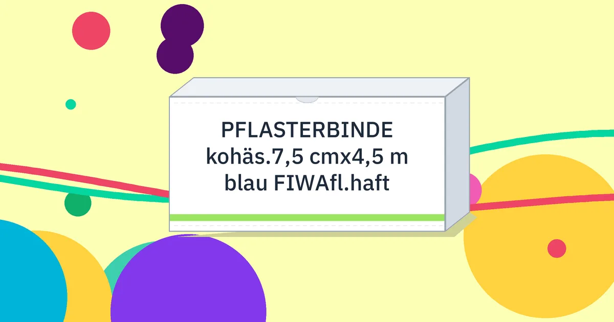 Symbolbild: Packung mit der Aufschrift PFLASTERBINDE kohäs.7,5 cmx4,5 m blau FIWAfl.haft (PZN 12535901) – Verfügbarkeit und Bezug in Apotheken in Frankfurt am Main