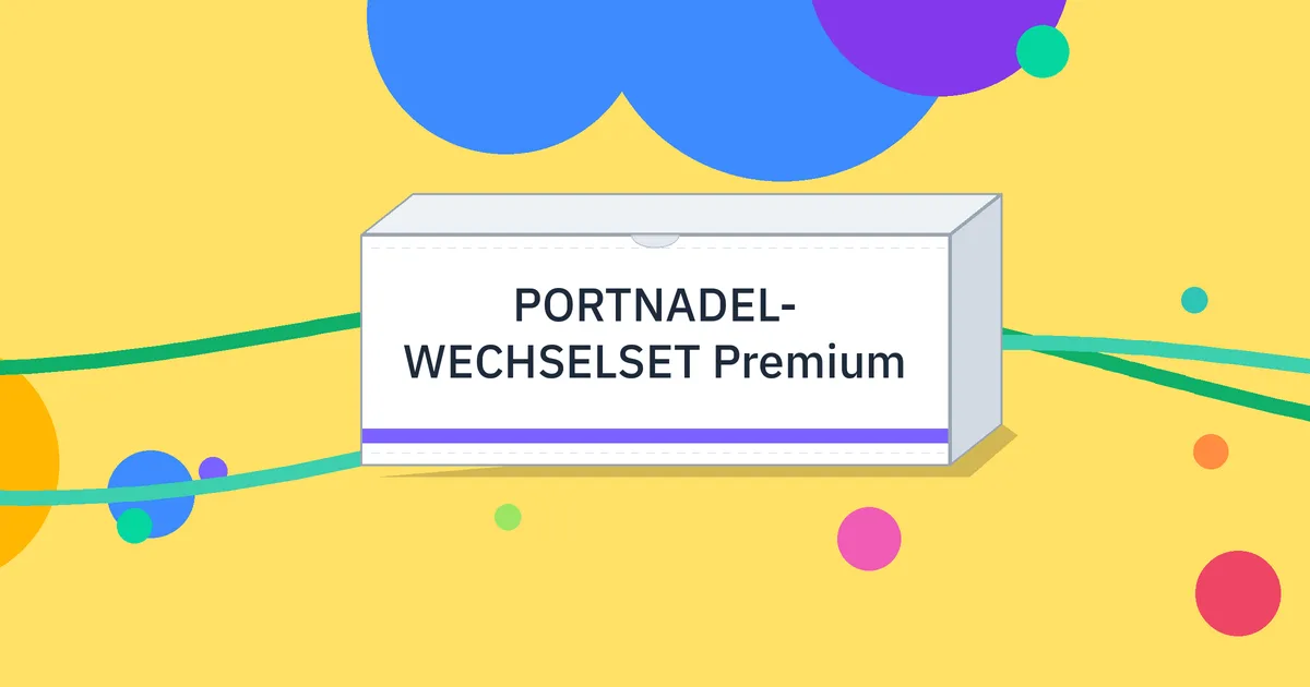 Symbolbild: Packung mit der Aufschrift PORTNADEL-WECHSELSET Premium (PZN 18009272) – Verfügbarkeit und Bezug in Apotheken in Frankfurt am Main