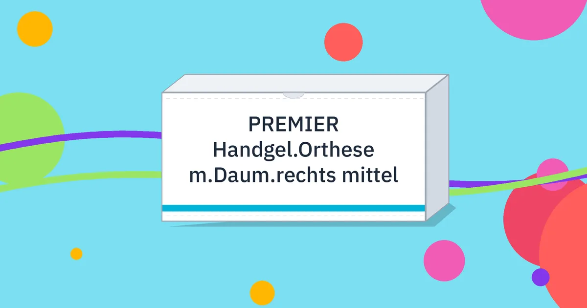 Symbolbild: Packung mit der Aufschrift PREMIER Handgel.Orthese m.Daum.rechts mittel (PZN 06643779) – Verfügbarkeit und Bezug in Apotheken in Frankfurt am Main