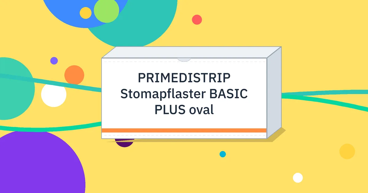 Symbolbild: Packung mit der Aufschrift PRIMEDISTRIP Stomapflaster BASIC PLUS oval (PZN 11522233) – Verfügbarkeit und Bezug in Apotheken in Frankfurt am Main