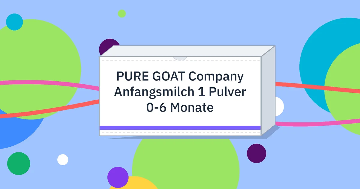 Symbolbild: Packung mit der Aufschrift PURE GOAT Company Anfangsmilch 1 Pulver 0-6 Monate (PZN 16801713) – Verfügbarkeit und Bezug in Apotheken in Frankfurt am Main