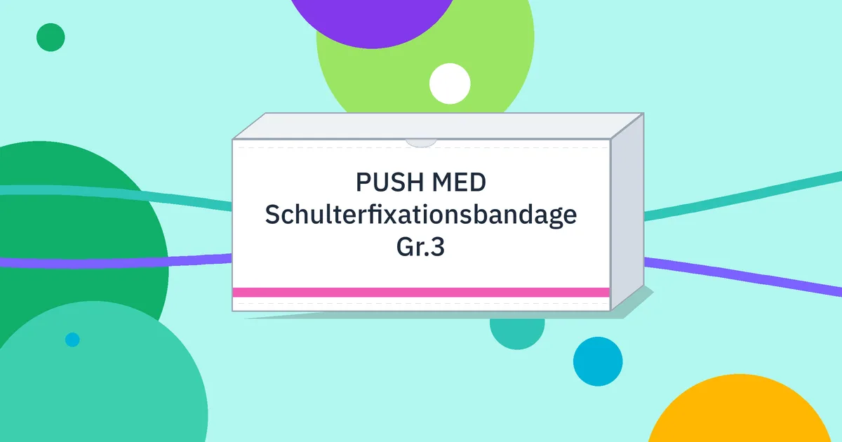 Symbolbild: Packung mit der Aufschrift PUSH MED Schulterfixationsbandage Gr.3 (PZN 09374506) – Verfügbarkeit und Bezug in Apotheken in Frankfurt am Main