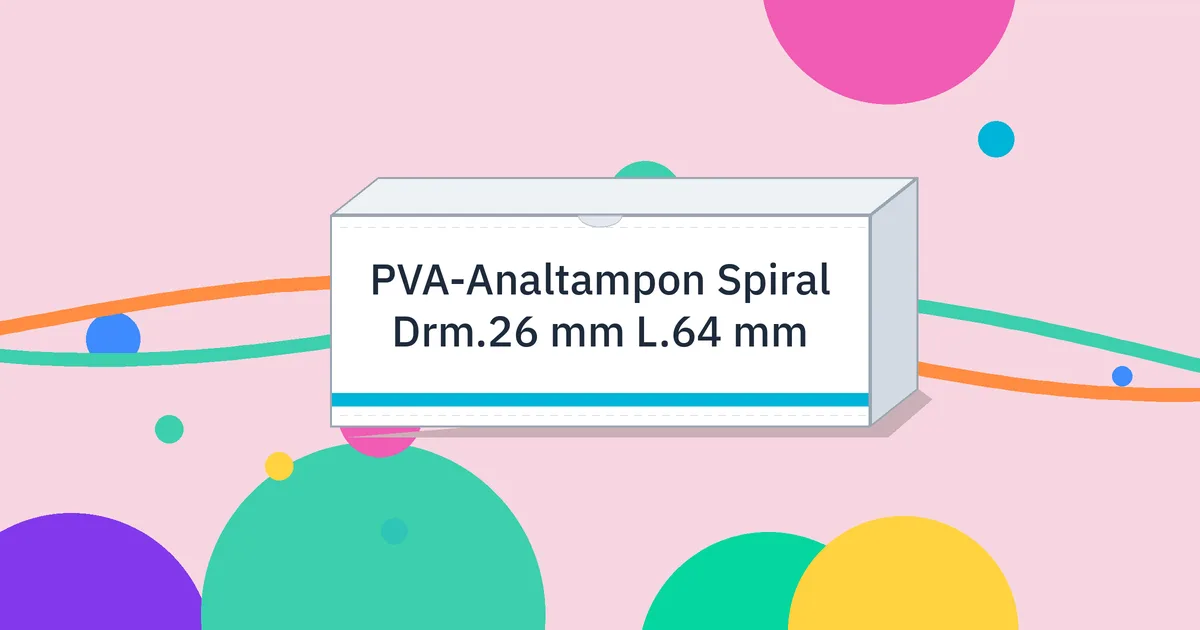 Symbolbild: Packung mit der Aufschrift PVA-Analtampon Spiral Drm.26 mm L.64 mm (PZN 12551550) – Verfügbarkeit und Bezug in Apotheken in Frankfurt am Main