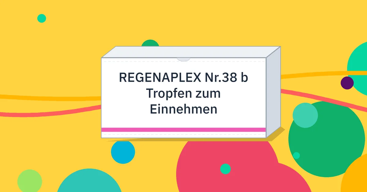 Symbolbild: Packung mit der Aufschrift REGENAPLEX Nr.38 b Tropfen zum Einnehmen (PZN 02642530) – Verfügbarkeit und Bezug in Apotheken in Frankfurt am Main