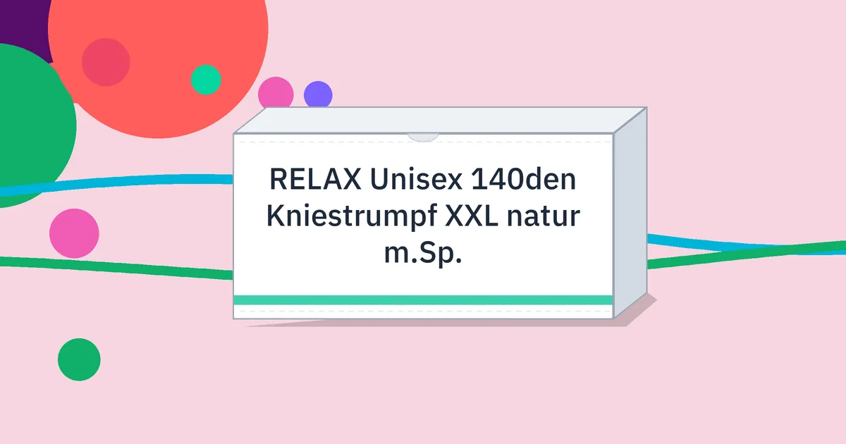 Symbolbild: Packung mit der Aufschrift RELAX Unisex 140den Kniestrumpf XXL natur m.Sp. (PZN 16189784) – Verfügbarkeit und Bezug in Apotheken in Frankfurt am Main
