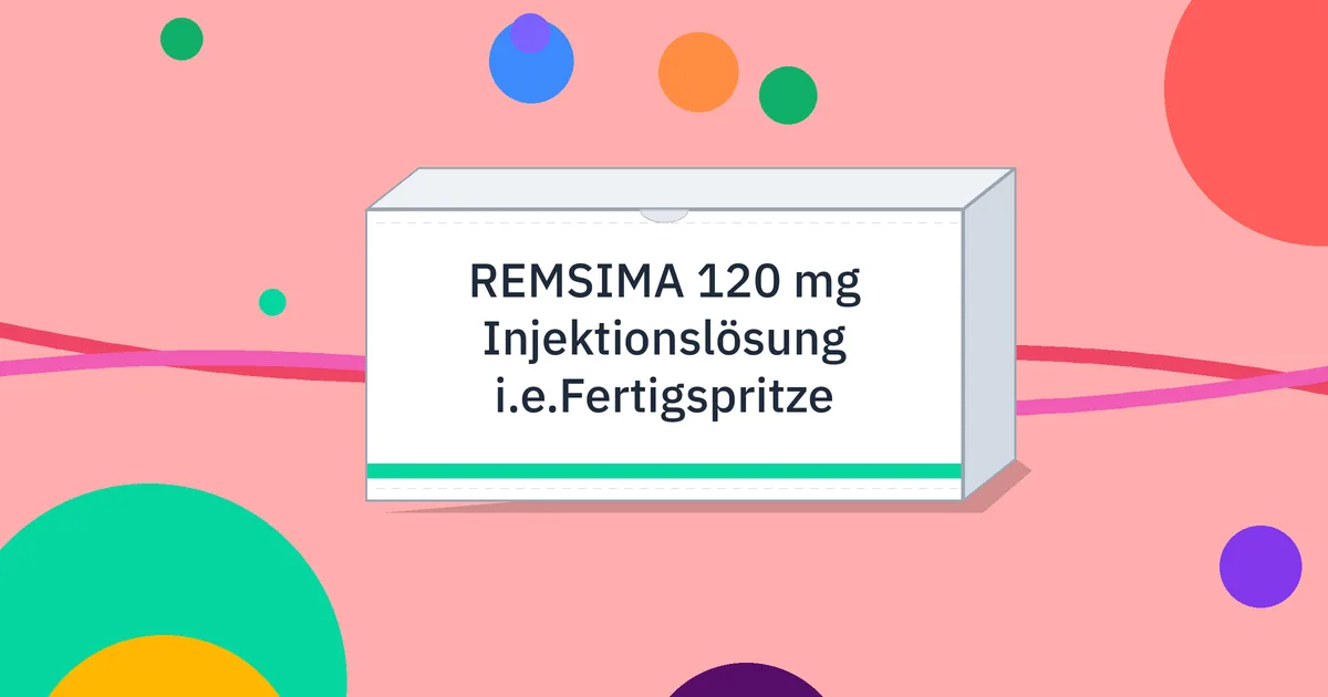 Symbolbild: Packung mit der Aufschrift REMSIMA 120 mg Injektionslösung i.e.Fertigspritze (PZN 18806318) – Verfügbarkeit und Bezug in Apotheken in Frankfurt am Main
