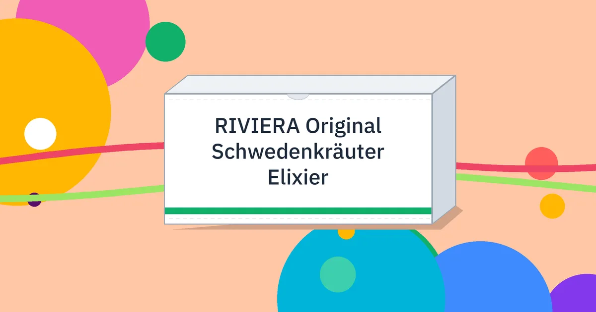 Symbolbild: Packung mit der Aufschrift RIVIERA Original Schwedenkräuter Elixier (PZN 16333821) – Verfügbarkeit und Bezug in Apotheken in Frankfurt am Main