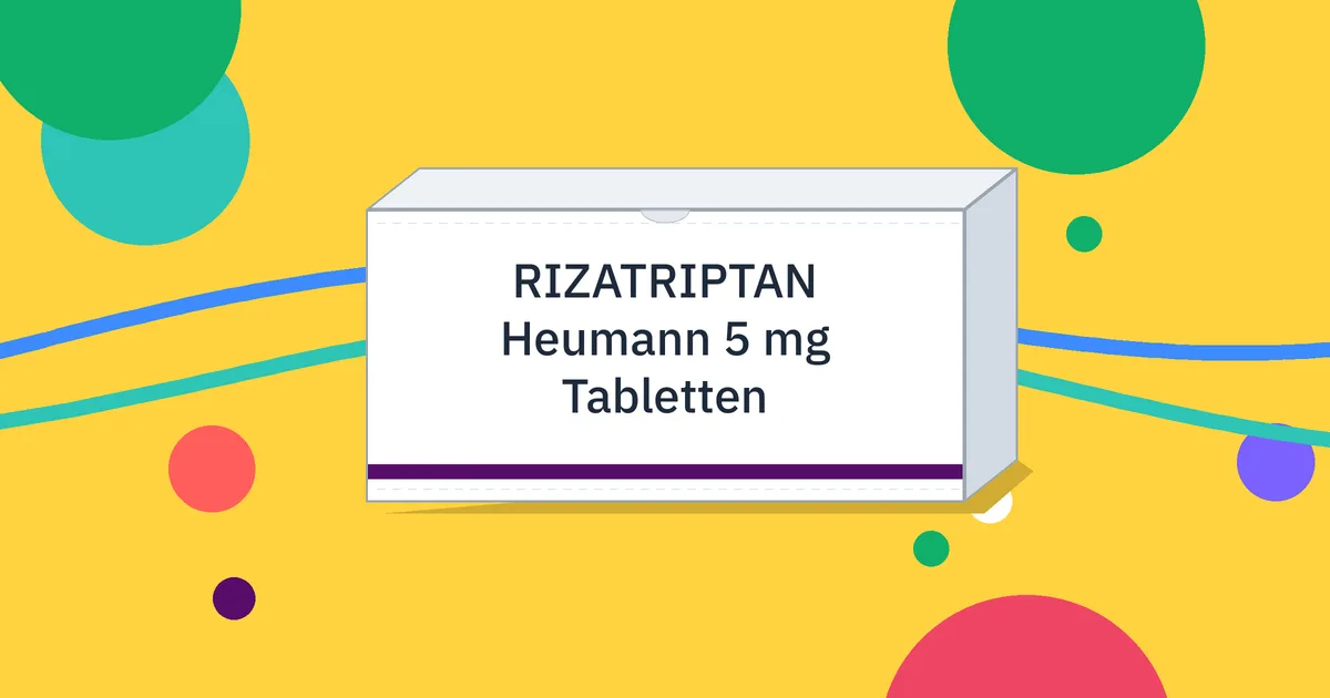 Symbolbild: Packung mit der Aufschrift RIZATRIPTAN Heumann 5 mg Tabletten (PZN 11871301) – Verfügbarkeit und Bezug in Apotheken in Frankfurt am Main
