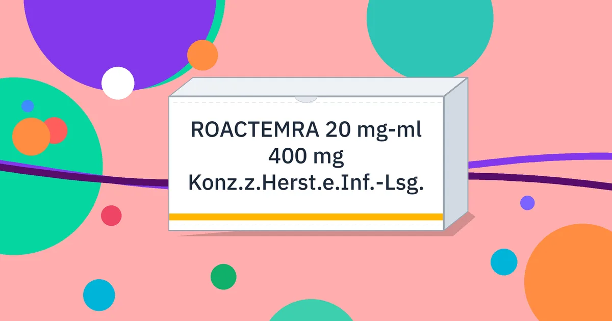 Symbolbild: Packung mit der Aufschrift ROACTEMRA 20 mg-ml 400 mg Konz.z.Herst.e.Inf.-Lsg. (PZN 16613822) – Verfügbarkeit und Bezug in Apotheken in Frankfurt am Main