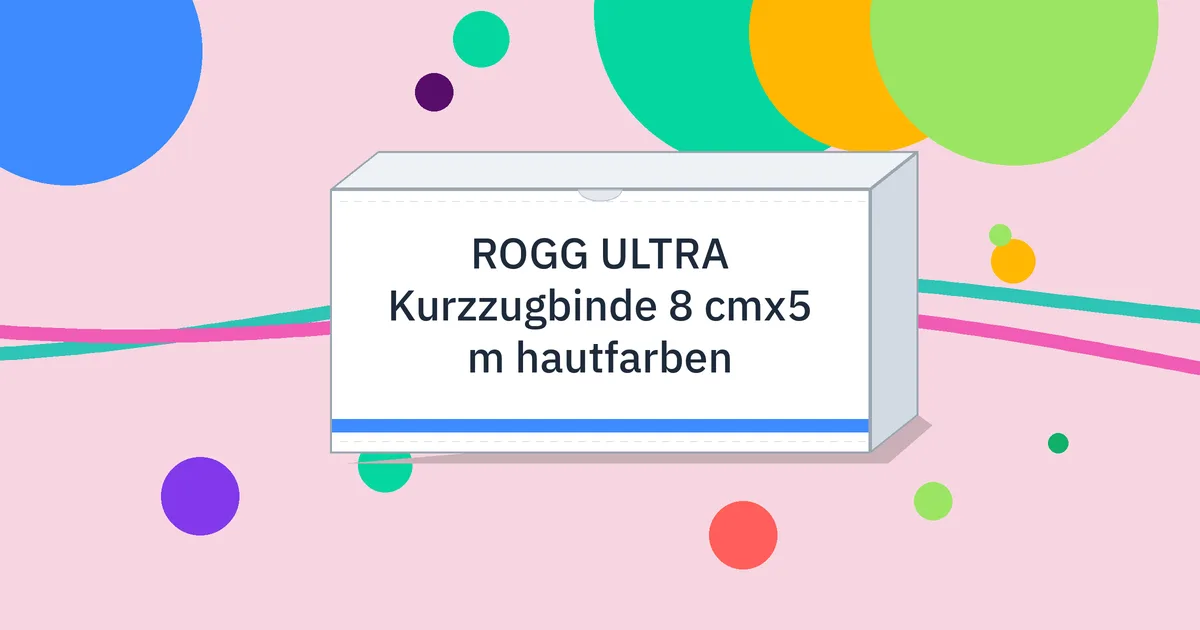 Symbolbild: Packung mit der Aufschrift ROGG ULTRA Kurzzugbinde 8 cmx5 m hautfarben (PZN 16531248) – Verfügbarkeit und Bezug in Apotheken in Frankfurt am Main