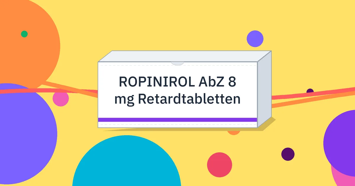 Symbolbild: Packung mit der Aufschrift ROPINIROL AbZ 8 mg Retardtabletten (PZN 08814736) – Verfügbarkeit und Bezug in Apotheken in Frankfurt am Main