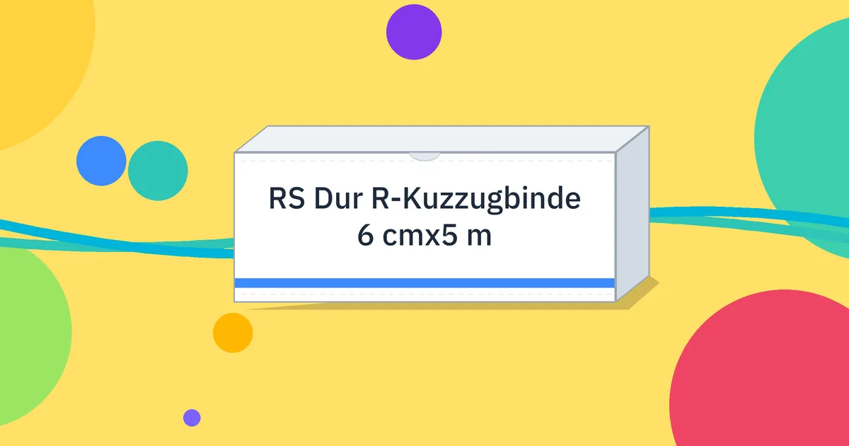 Symbolbild: Packung mit der Aufschrift RS Dur R-Kuzzugbinde 6 cmx5 m (PZN 03064294) – Verfügbarkeit und Bezug in Apotheken in Frankfurt am Main