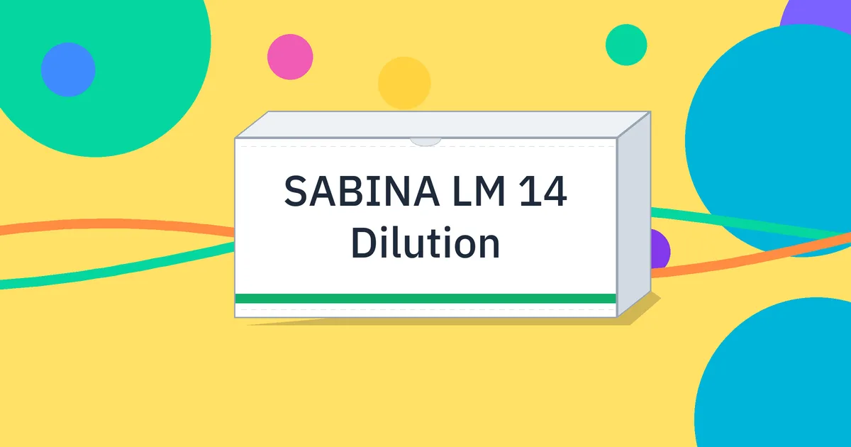 Symbolbild: Packung mit der Aufschrift SABINA LM 14 Dilution (PZN 13175882) – Verfügbarkeit und Bezug in Apotheken in Frankfurt am Main