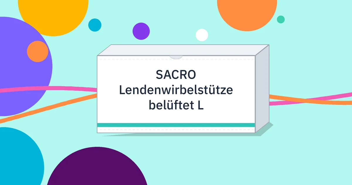 Symbolbild: Packung mit der Aufschrift SACRO Lendenwirbelstütze belüftet L (PZN 19071178) – Verfügbarkeit und Bezug in Apotheken in Frankfurt am Main