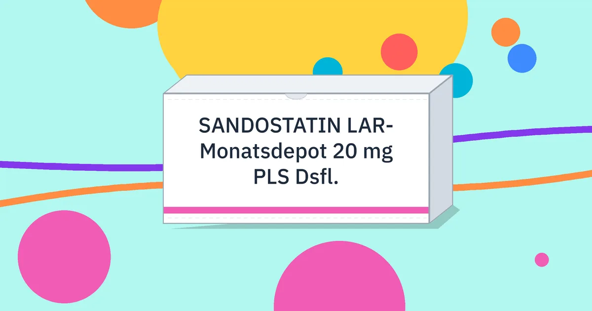 Symbolbild: Packung mit der Aufschrift SANDOSTATIN LAR-Monatsdepot 20 mg PLS Dsfl. (PZN 02504489) – Verfügbarkeit und Bezug in Apotheken in Frankfurt am Main
