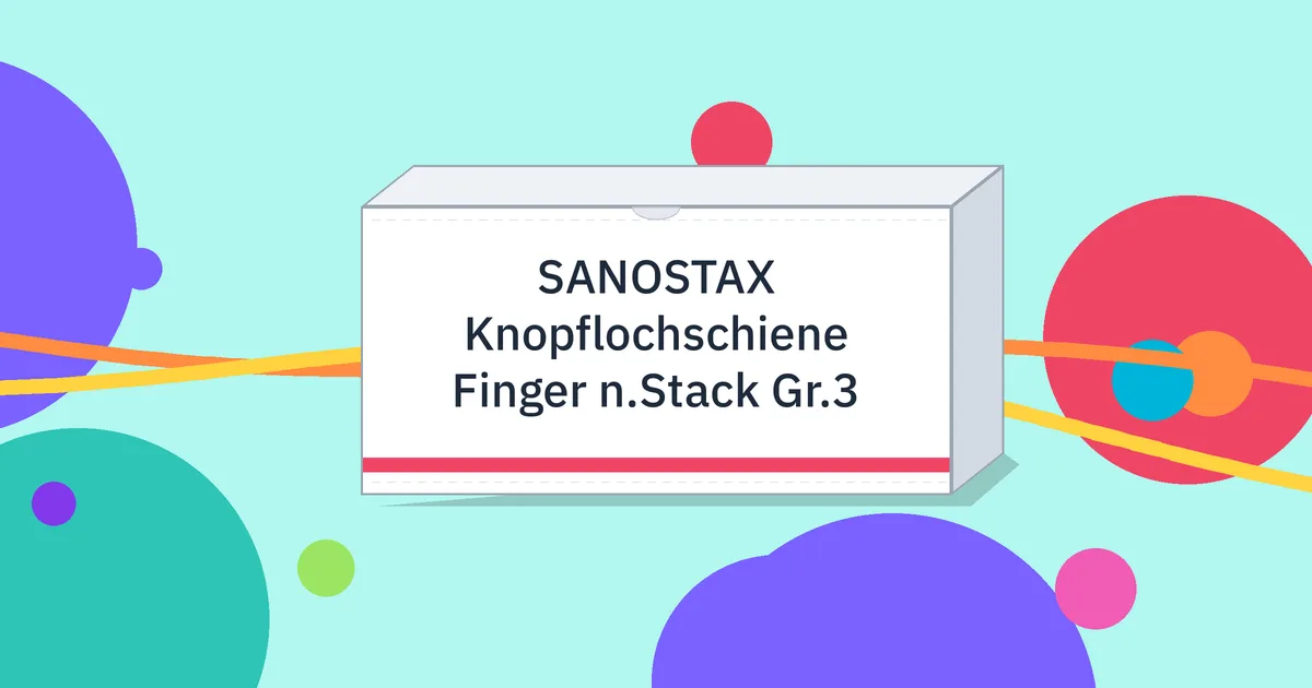 Symbolbild: Packung mit der Aufschrift SANOSTAX Knopflochschiene Finger n.Stack Gr.3 (PZN 16000054) – Verfügbarkeit und Bezug in Apotheken in Frankfurt am Main