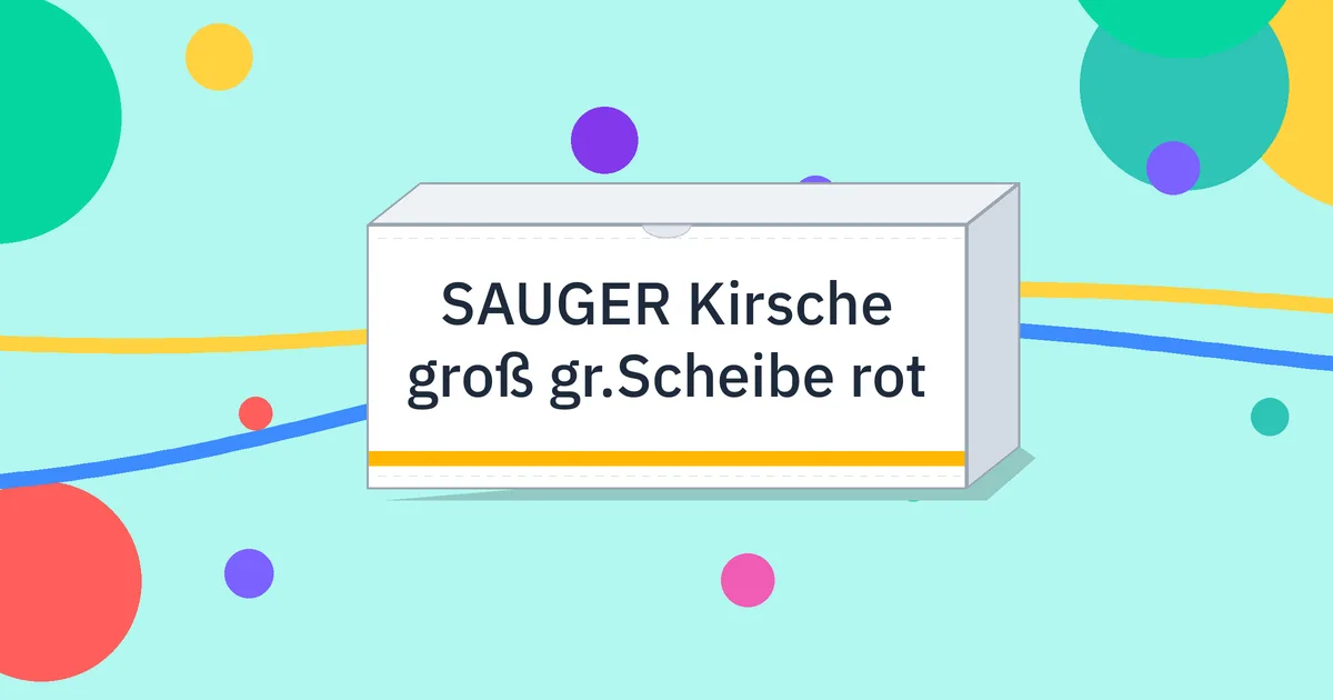Symbolbild: Packung mit der Aufschrift SAUGER Kirsche groß gr.Scheibe rot (PZN 08542798) – Verfügbarkeit und Bezug in Apotheken in Frankfurt am Main