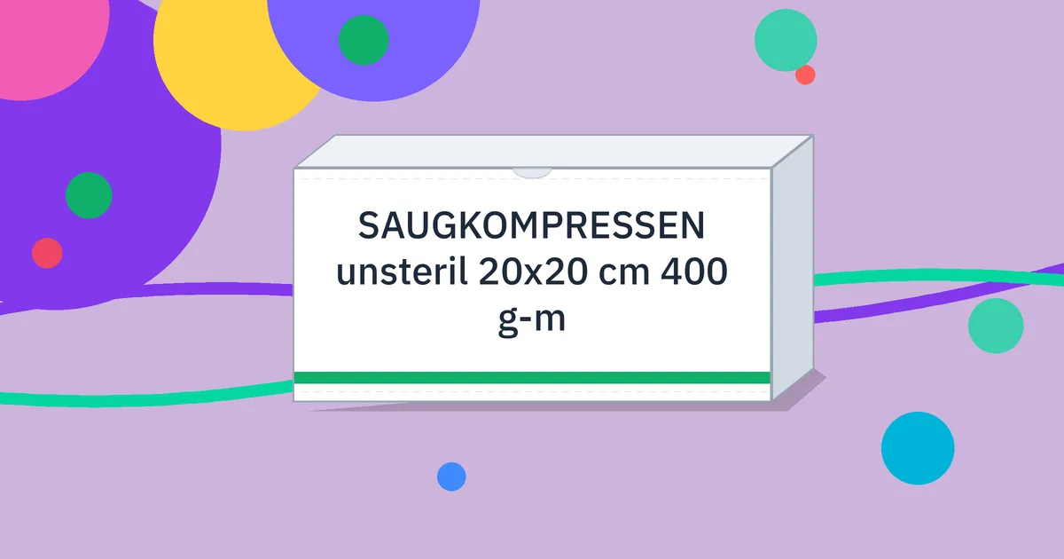 Symbolbild: Packung mit der Aufschrift SAUGKOMPRESSEN unsteril 20x20 cm 400 g-m (PZN 01653862) – Verfügbarkeit und Bezug in Apotheken in Frankfurt am Main