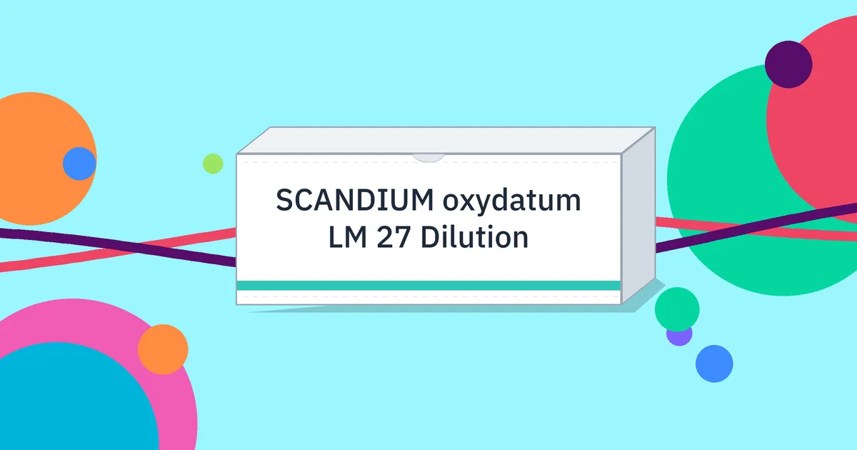 Symbolbild: Packung mit der Aufschrift SCANDIUM oxydatum LM 27 Dilution (PZN 13183717) – Verfügbarkeit und Bezug in Apotheken in Frankfurt am Main