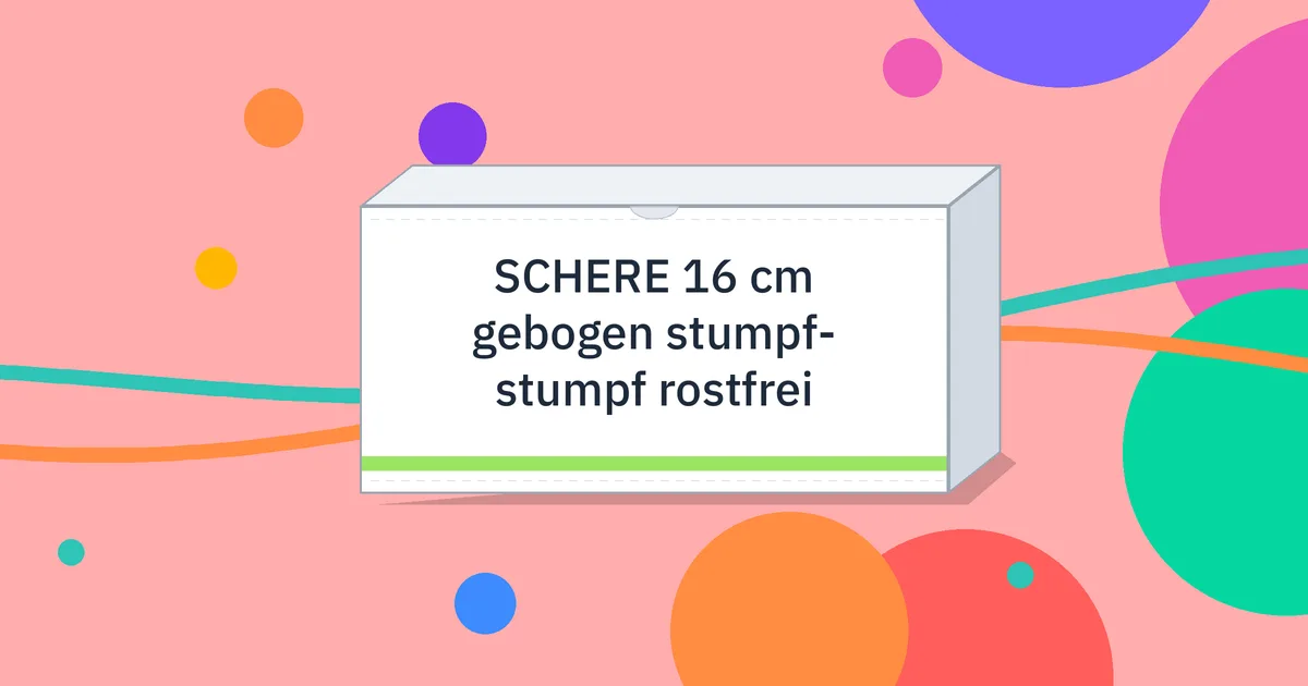 Symbolbild: Packung mit der Aufschrift SCHERE 16 cm gebogen stumpf-stumpf rostfrei (PZN 06805064) – Verfügbarkeit und Bezug in Apotheken in Frankfurt am Main