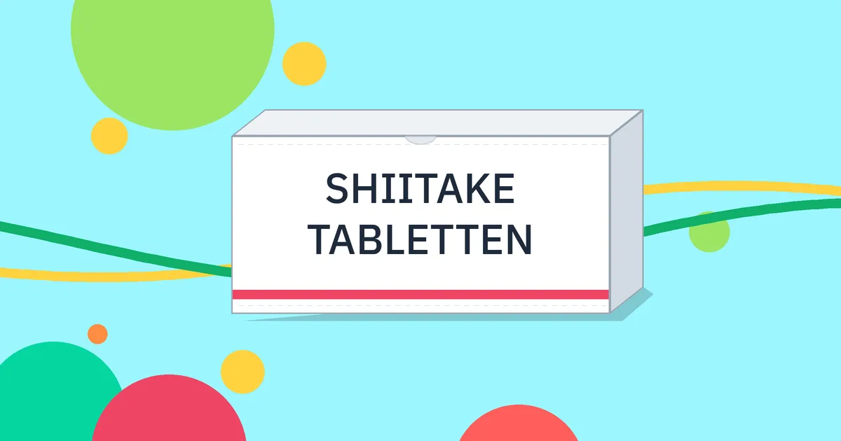 Symbolbild: Packung mit der Aufschrift SHIITAKE TABLETTEN (PZN 01202527) – Verfügbarkeit und Bezug in Apotheken in Frankfurt am Main