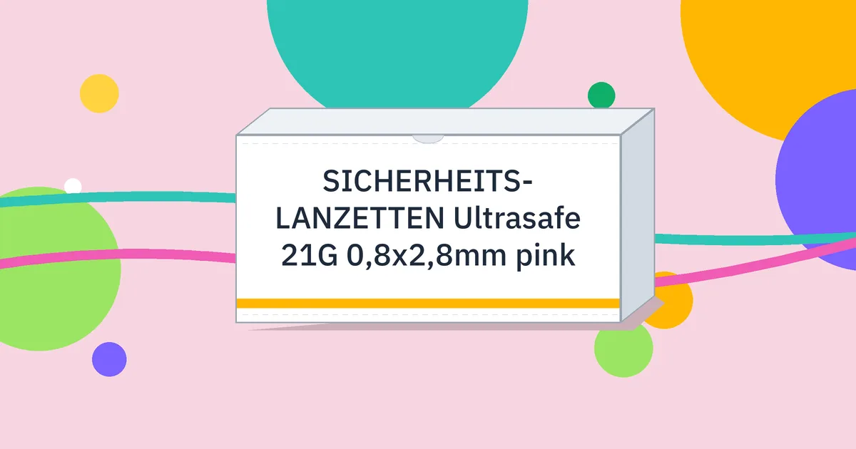 Symbolbild: Packung mit der Aufschrift SICHERHEITS-LANZETTEN Ultrasafe 21G 0,8x2,8mm pink (PZN 19264836) – Verfügbarkeit und Bezug in Apotheken in Frankfurt am Main