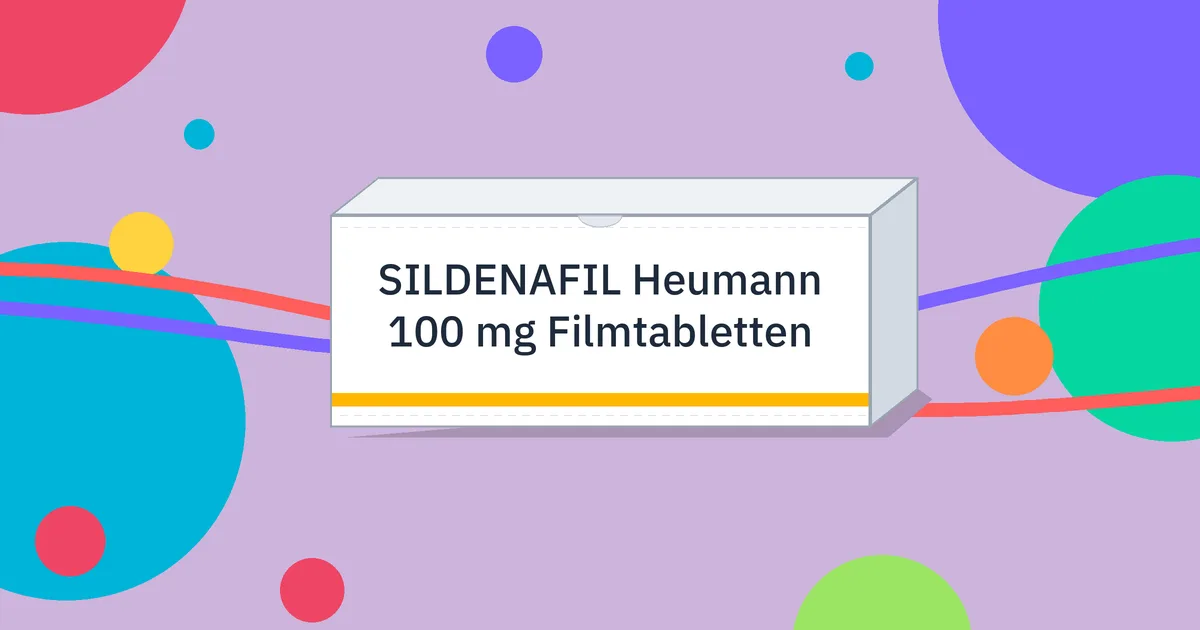 Symbolbild: Packung mit der Aufschrift SILDENAFIL Heumann 100 mg Filmtabletten (PZN 17233168) – Verfügbarkeit und Bezug in Apotheken in Frankfurt am Main