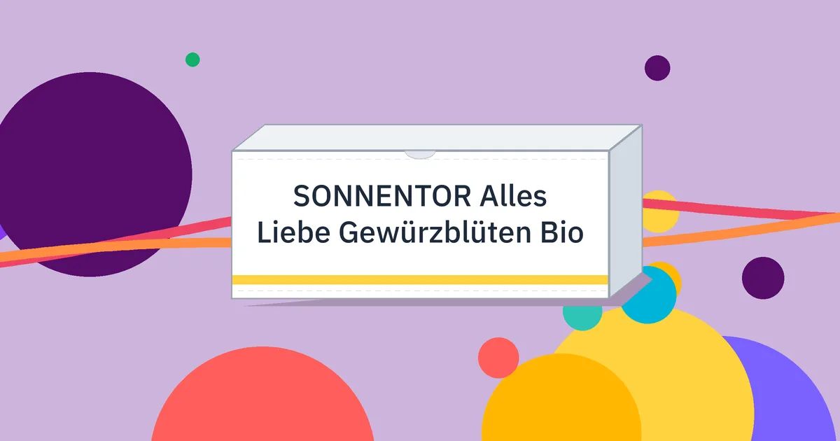 Symbolbild: Packung mit der Aufschrift SONNENTOR Alles Liebe Gewürzblüten Bio (PZN 18903754) – Verfügbarkeit und Bezug in Apotheken in Frankfurt am Main