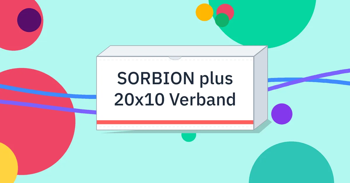 Symbolbild: Packung mit der Aufschrift SORBION plus 20x10 Verband (PZN 06099270) – Verfügbarkeit und Bezug in Apotheken in Frankfurt am Main